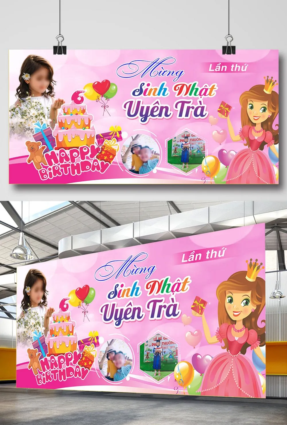 Backdrop sân khấu sinh nhật đẹp cho bé file corel 02