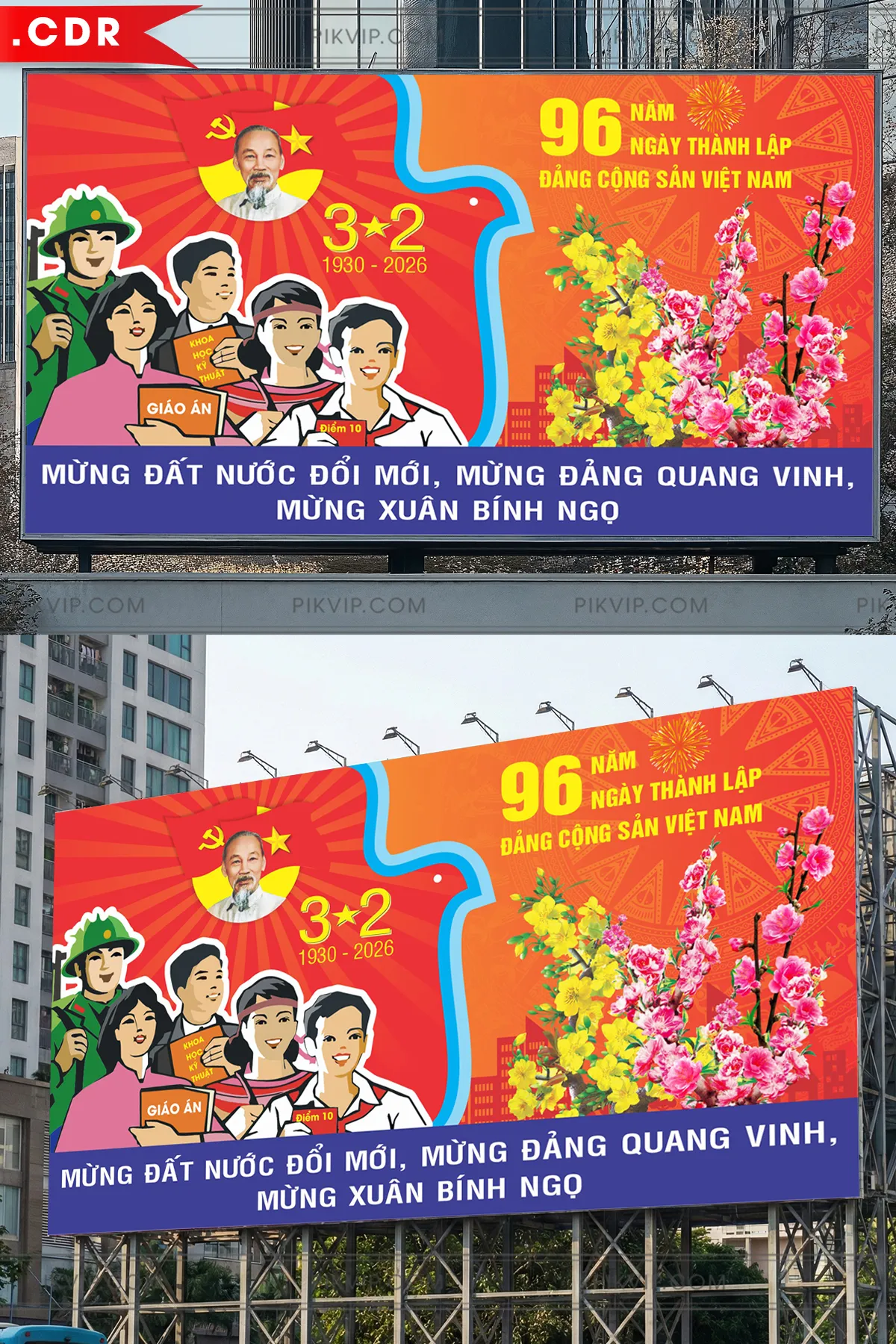 Pano Mừng Đảng Mừng Xuân Chủ Đề Giáo Dục & Quốc Phòng Vector