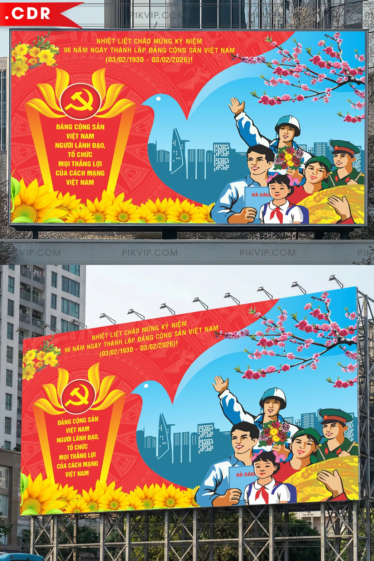 Pano Cổ Động Đảng Lãnh Đạo Mọi Thắng Lợi Vector Phẳng