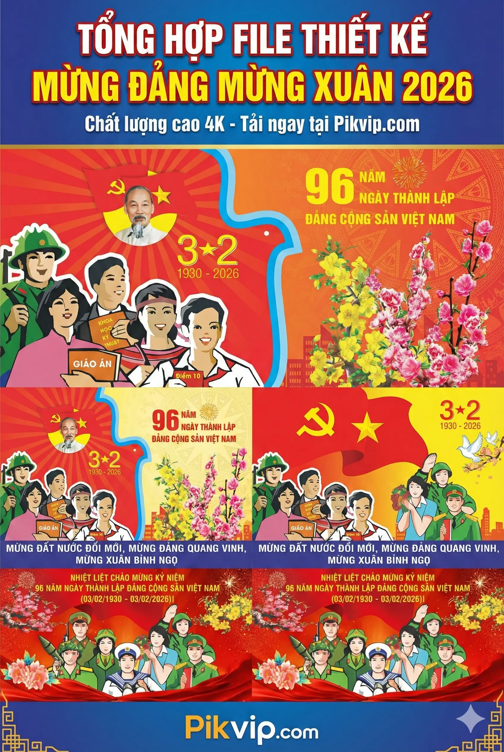 Tổng Hợp File Vector Tranh Cổ Động Mừng Đảng - Mừng Xuân Bính Ngọ 2026
